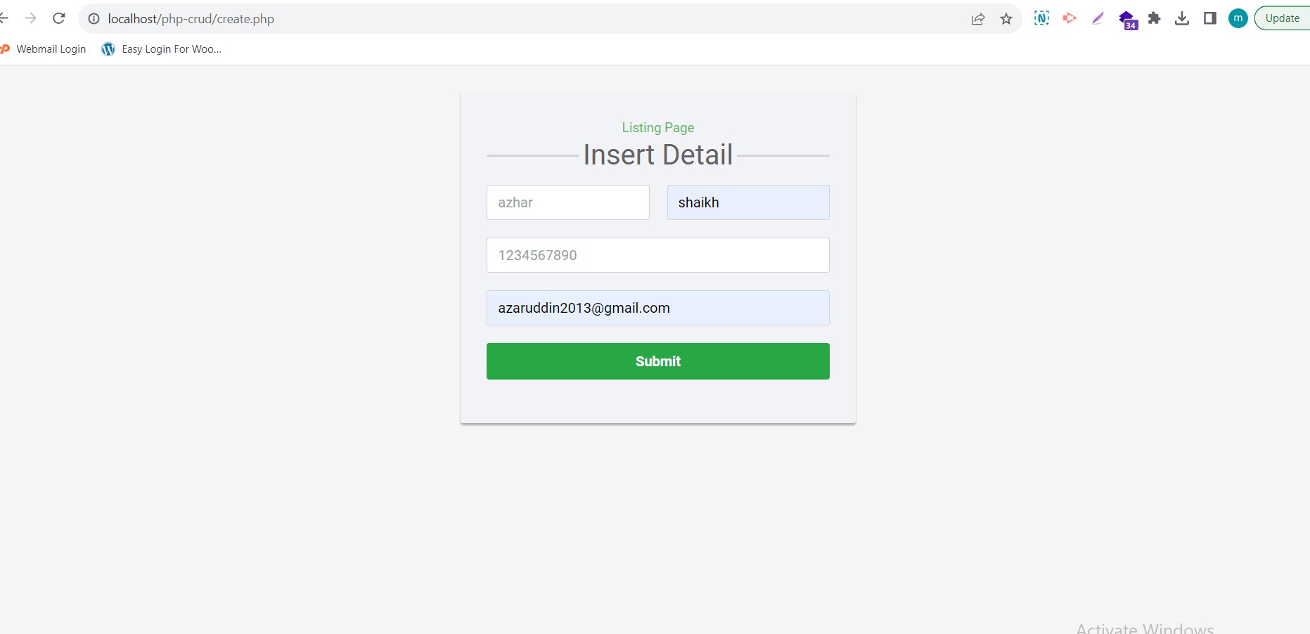 PHP : CRUD operation using PHP and MySQLi - webdeveloperindia.in | Web Developer India Tutorials ...