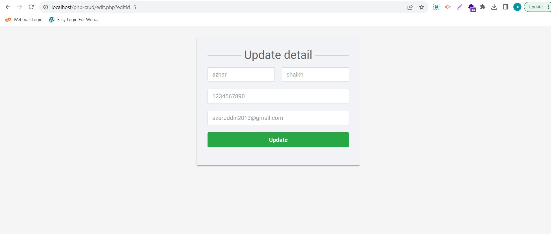 PHP : CRUD operation using PHP and MySQLi - webdeveloperindia.in | Web Developer India Tutorials ...