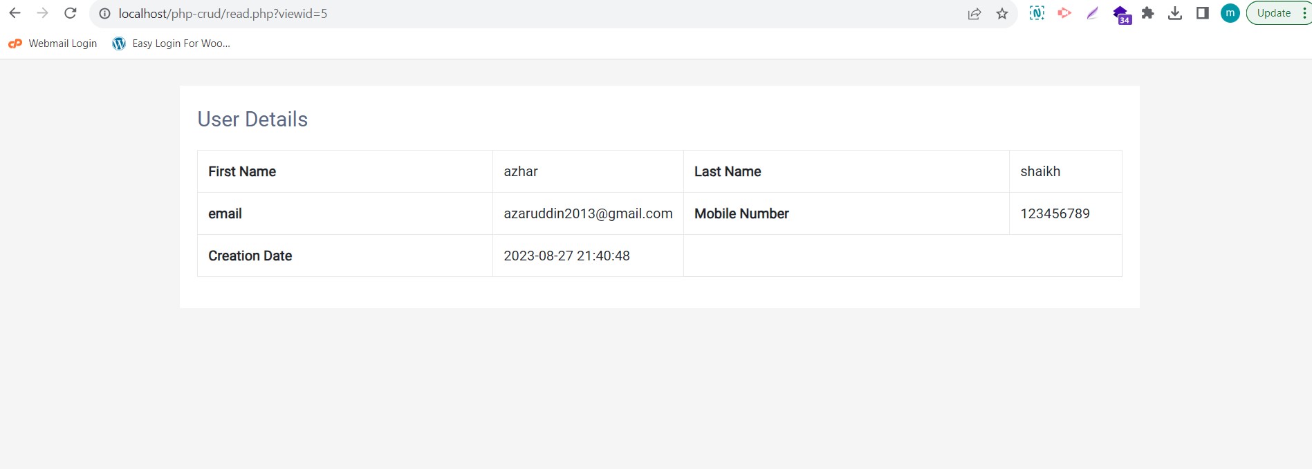 PHP : CRUD operation using PHP and MySQLi - webdeveloperindia.in | Web Developer India Tutorials ...